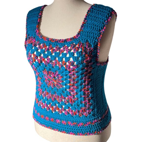 Handmade | Tops | Crochet Vest Tank Top Retro 7s Hippy Granny Square ...